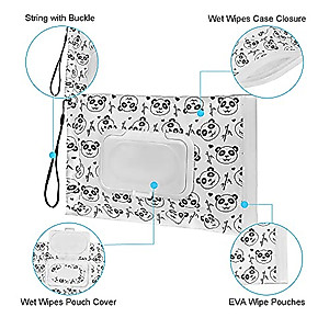 Umtiti Wipes Dispenser & Wipes Pouch/Tissue Bag, Wipes/Tissue Case with Moisture Seal Secure Lid, Non-Slip Rubber Feet & Sealing Design Keeps Wipes Fresh, Dustproof Wipes Container(PK+Panda)