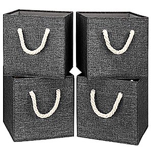 Foldable Fabric Storage Cube Bins Grey Cloth Cube Storage Organizer Bin with Cotton Rops 10.5x10.5x11 Inch Collapsible Clothes Storage Cubes Baskets Drawers Organizer Cubicle Storage Boxes for Organizing Closet Shelves ,Q-ST-59-4