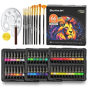 82 Pack Acrylic Paint Set, Shuttle Art 66 Colors Acrylic Paint with 10 Brushes, 22ml/0.74oz Tubes, Vibrant Colors, Artist Painting Supplies for Kids, Adults Painting & Crafting on Canvas, Wood Ceramic