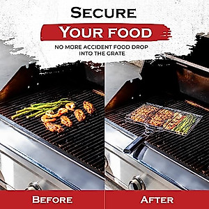 SHIZZO Shallow Grill Basket Set, Grilling Accessories Barbecue BBQ, Stainless Steel Folding Portable Outdoor Camping Rack for Fish, Shrimp, Vegetables, Cooking Accessories, Gift for Family, Freinds