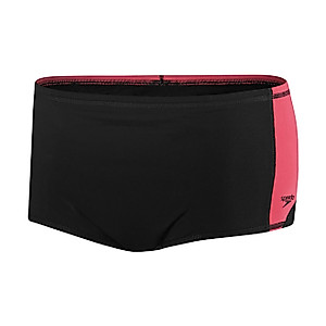 Speedo Men's Xtra Life Lycra Solid 5 Inch Brief Swimsuit, Black/Hot Pink, 28
