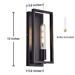 Wall Sconce Set of 2, Matte Black Wall Light Fixtures,Bulb Included,Rustic Wall Sconce Lighting for Living Room,Bedroom,Entryway,Hallway,and Stairway