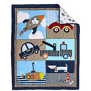 Brandream Boys Fire Truck Pillow & 3Pcs Cars Baby Crib Bedding Set with Patchwork Rocket Submarine