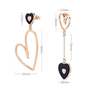 Linawe Black Rose Heart Earrings for Women Trendy, Hypoallergenic Stainless Steel Dangle Drop Earrings, Mismatched Statement Teacher Earrings, Anniversary Birthday Gift for Her