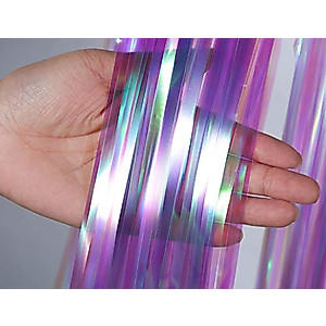 BTSD-home Iridescent Transparent Purple Foil Fringe Curtain, Metallic Photo Booth Tinsel Backdrop Door Curtains for Wedding Birthday Baby Shower Bachelorette Party Decorations(4 Pack, 12ft x 8ft)