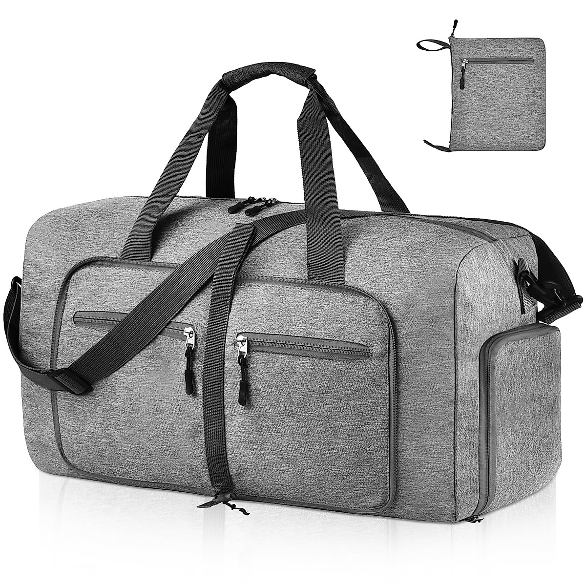 Duffel Bag 65L Packable Duffle Bag with Shoes Compartment Unisex Travel Bag Water-Resistant Duffle Bag(Grey,65L)