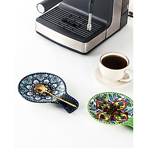 Ceramic Spoon Rest for Stove Top, Large Spoon Holder for Kitchen Counter, Cooking Utensil Rest for Ladle, Spatula, Tongs, Housewarming Gifts Set of 6 - Bohemian Style