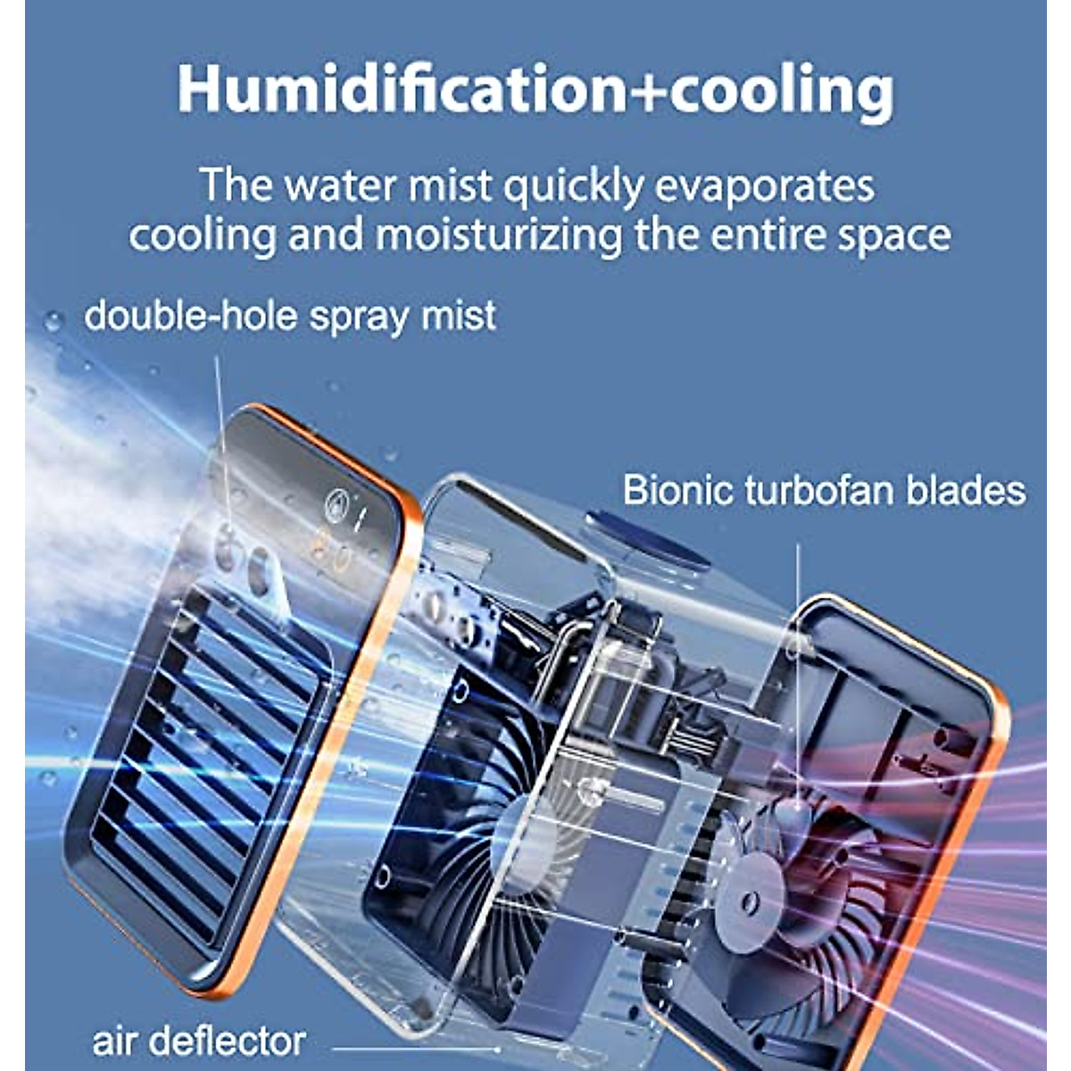 hYwecy 2023 Portable Air Conditioner-Rechargeable Office Air Conditioner in Three Speeds&Spray Speed,Portable Evaporative Cooling Fan with Spray for Home Bedroom Office(dark blue)