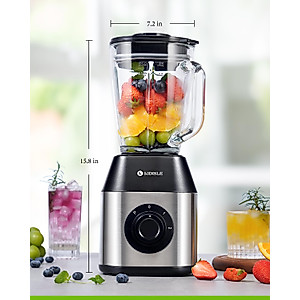 KIDISLE 1200W Powerful Professional Crusher Blender 2.0, 52oz Glass Jar Countertop Blender and Smoothie Blender, Shakes and Smoothies, Ice Crush, Frozen Fruit, Stainless Steel