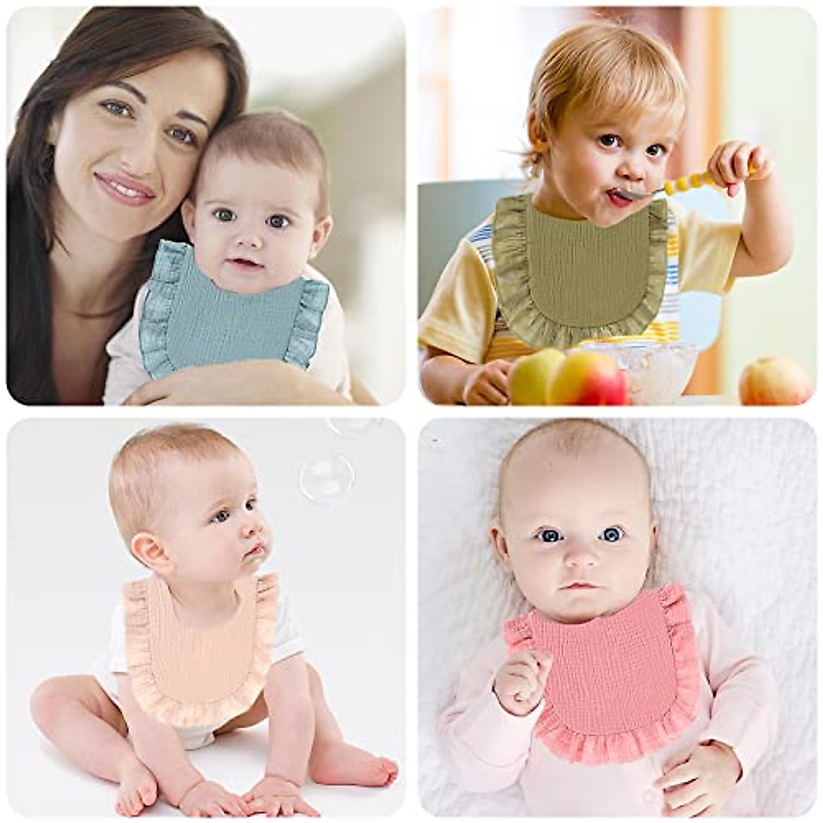 JIAHANG Baby Girls Muslin Cotton Drool Bibs，Flounce Edge Lace Teething Feeding Burp Cloths Multi-Use Saliva Towel for Newborn Infants (