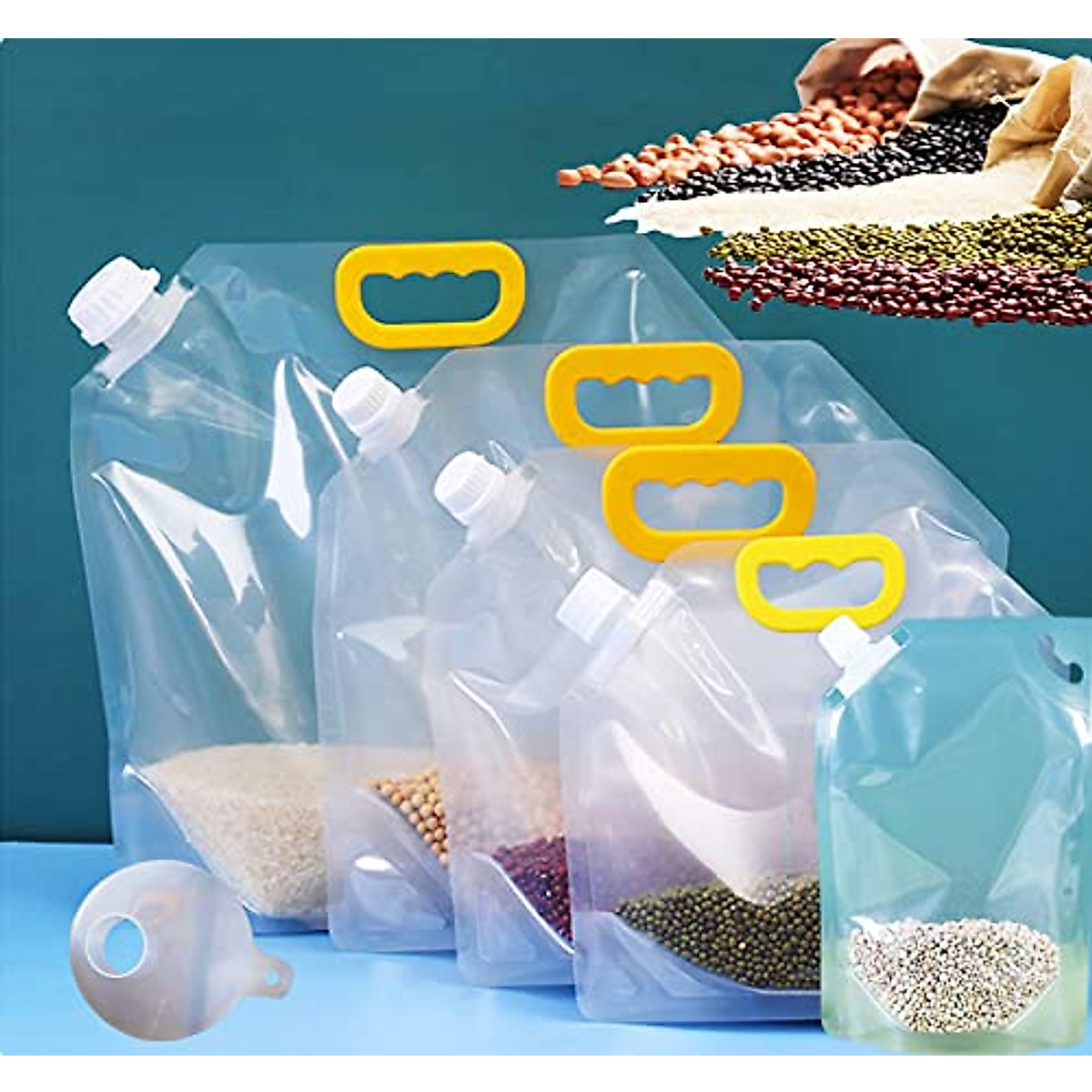 GUSAJ 10-pack of new grain moisture-proof airtight bags 5 reusable specifications for grain storage Vertical airtight bags for food storage Suitable for food, water, pet food, etc., 5 specifications
