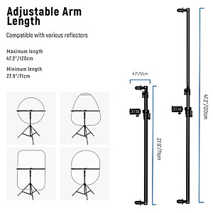 NEEWER Extendable Reflector Holder Arm with 6.6'/2m Stand & Bag, Photo Studio Telescopic 27.9” to 47.2” Boom Arm 360° Swivel Reflector Bracket for Product, Portrait, Studio & Outdoor Photography