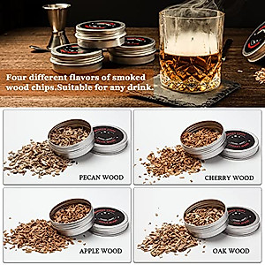 Cocktail Smoker Kit with 4 Flavors Wood Chips,Drink Smoker for Cocktail,Whiskey, Bourbon,Wine,Old Fashioned Smoker kit as a Gift for Men,Drinking Lover,Your Friends, Husband, Dad