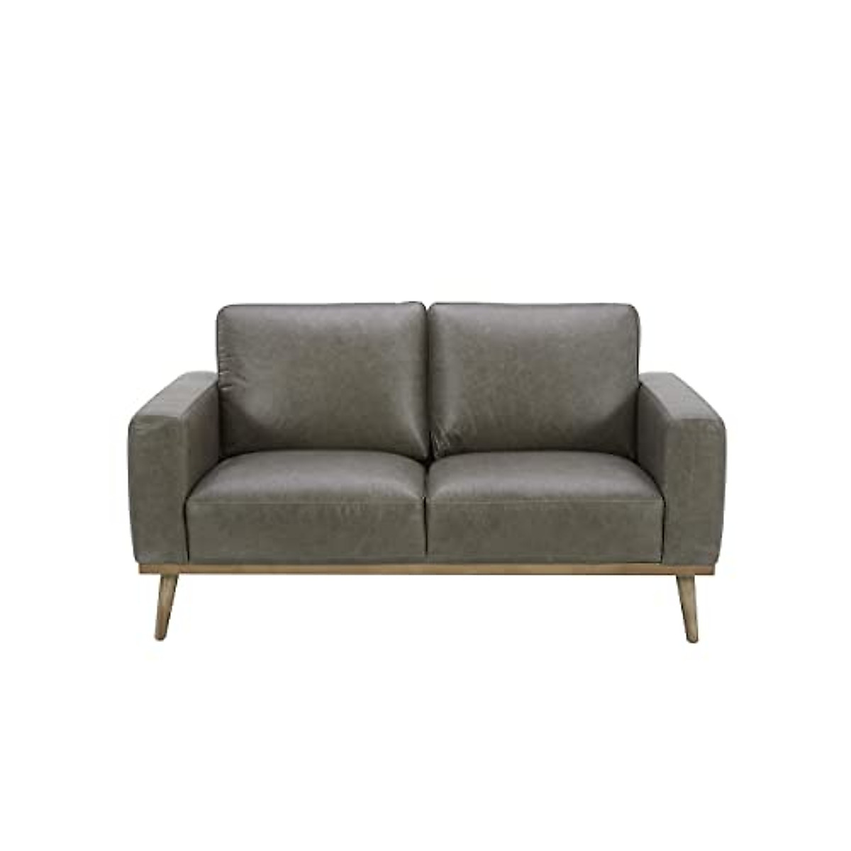 Amazon Brand – Rivet Modern Leather Loveseat Sofa Couch with Wood Base, 63.4"W, Gray