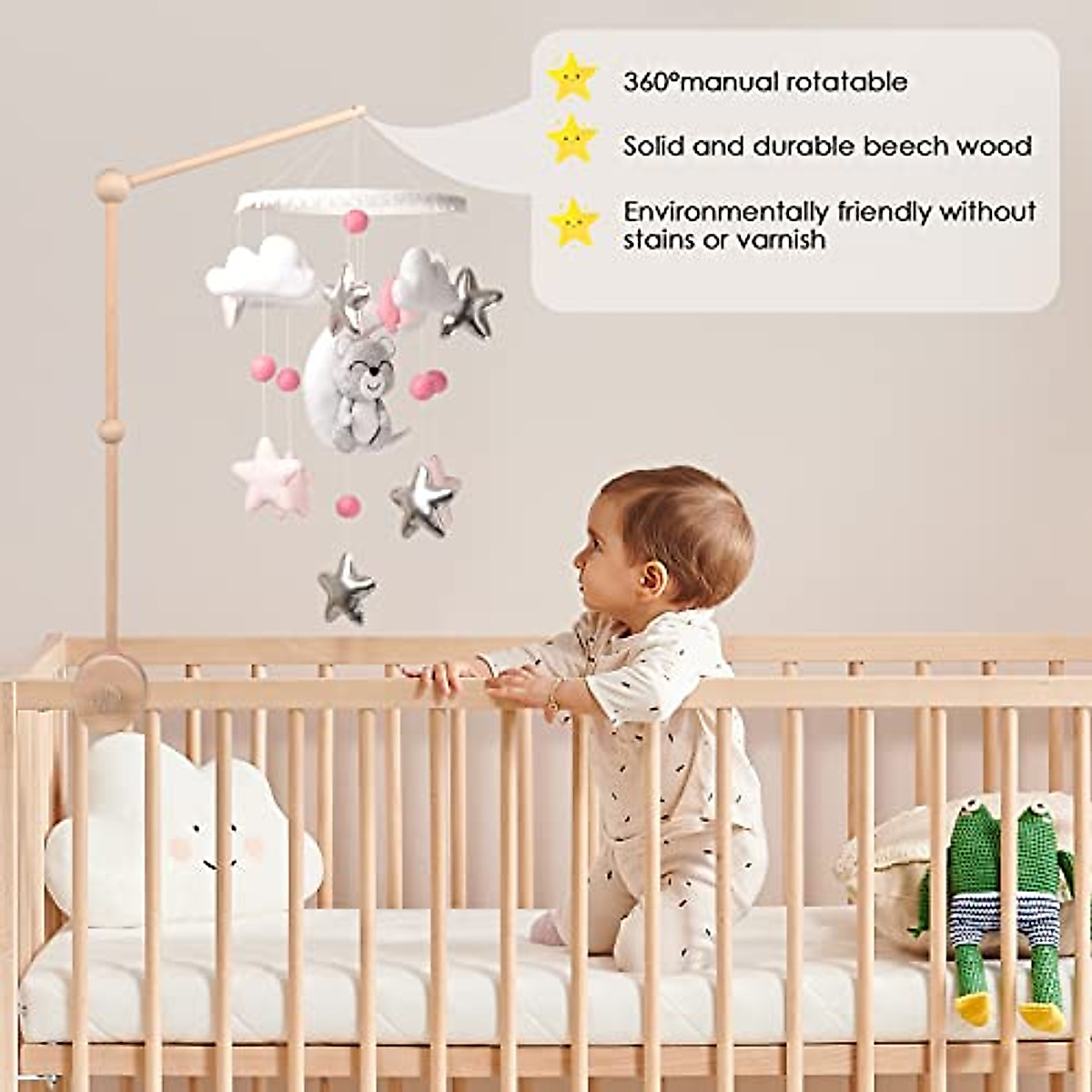 Baby Crib Mobile Arm - 30 Inch Wooden Mobile Arm for Crib Mobile Hanger for Crib Baby Girl Nursery Decor (Arm-01)