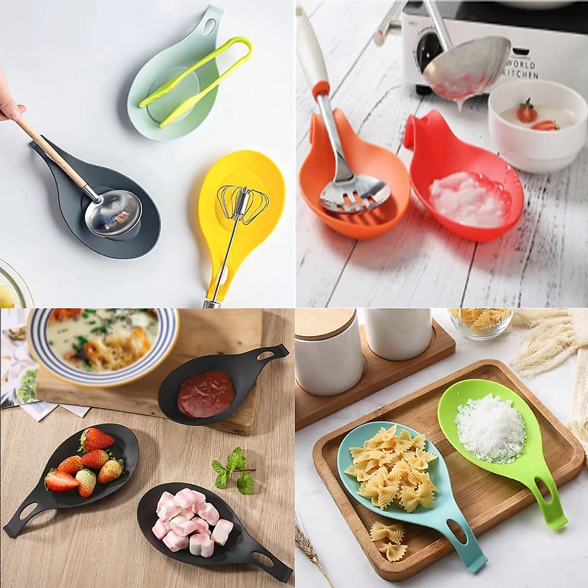 MTOMDY 10 Pieces Set Kitchen Silicone Spoon Rest,Spoon Rest For Kitchen Counter,Holder Colorful Spatula Holder Rest Kitchen Tool，for Cooking Spatula, Ladle, Brush