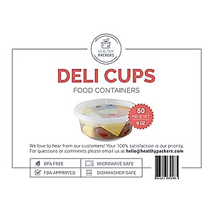 8 oz Plastic Containers with Lids (50 sets) - Food Storage Containers Great for Slime, Party Supplies, Meal Prep and Portion Control - Leakproof and Microwave Safe BPA Free 8oz Plastic Jars with Lids