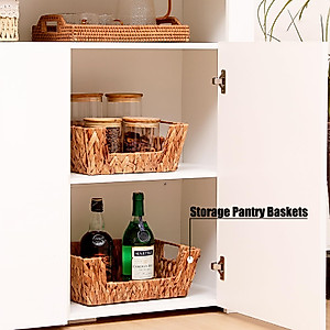 Water Hyacinth Baskets Wicker Baskets for Storage Pantry Baskets Organizing,Toilet Paper Basket with Built-in Handles,Handwoven Wicker Baskets for Shelves Storage,Set of 2 Pcs