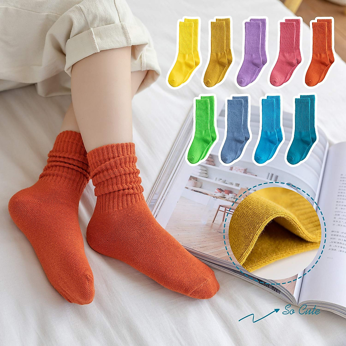 MINI PANDA Girls Socks,Little Girl Socks,Socks for Girls 6-8 Years,Long Socks for Girls 9 Pairs (9 colors, 6-8 Years)