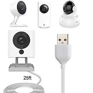 Smays 4-Pack 25ft Security Camera Micro USB Extension Cable Compatible for Wyze Cam Pan, Blink Mini, YI Home Camera, White
