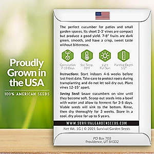 Survival Garden Seeds - Spacemaster Cucumber Seed for Planting - Packet with Instructions to Plant and Grow Container Friendly Cucumbers in Your Home Vegetable Garden - Non-GMO Heirloom Variety
