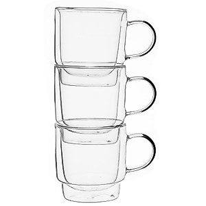 160ML4 Glass double wall cup with handle, Stackable cups, 4pcs/Gift box as one set