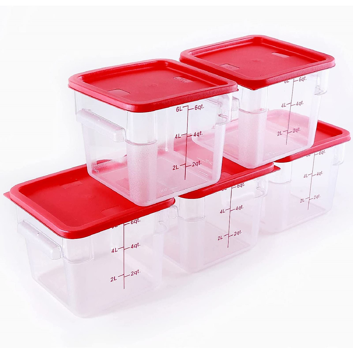 Hakka 6 Qt Commercial Grade Square Food Storage Containers With Lids,Polycarbonate,Clear - Case of 5