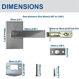 Comfhouse Rectangle Rose Straight Entry Door Lever, Keyed-Alike Entrance Door Lock, Interior Exterior Door Lever Door Handle with Lock, Front Entry Door Lever Door Lock with Lock, Satin Nickel