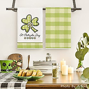 Artoid Mode Buffalo Plaid Shamrock St. Patrick's Day Kitchen Towels Dish Towels, 18x26 Inch Holiday Lucky Charm Decoration Hand Towels Set of 4