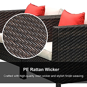 Outsunny Patio Furniture Set, 9 Piece Outdoor Sectional Sofa, All-Weather PE Rattan Wicker Conversation Set with Chairs, Ottoman, Loveseat, Coffee and Side Table, Cushions, Sand