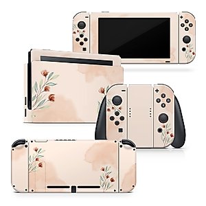 Tacky Design Flower Skin Compatible with Nintendo Switch Skin Wrap Cover, Watercolor Skin for Nintendo Switch Stickers, Premium Vinyl 3M Full Wrap Decal