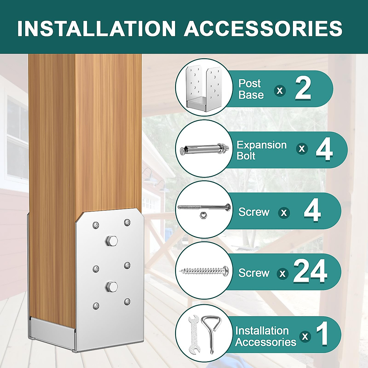 SPACEEUP 4x4 Post Base, Internal 3.5" x 3.5" Post Anchor 2pcs Adjustable Post Base Stainless Steel Concrete Post Anchor for Pavilion Deck Railing Support Decorative Anchor Plate