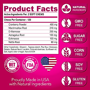 Dog UTI Treatment - Cranberry Supplement for Dogs UTI - Bladder Control for Dogs - Dog Urinary Tract Infection Treatment - UTI Medicine for Dogs - Dog Cranberry Supplement Vitamins Multivitamin Chews