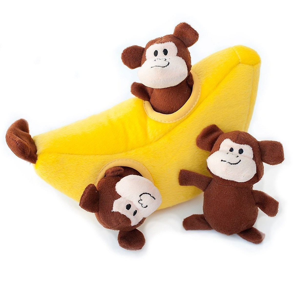 ZippyPaws Burrow, Zoo Friends Monkey 'n Banana - Interactive Dog Toys for Boredom - Hide and Seek Dog Toys, Colorful Squeaky Dog Toys for Small & Medium Dogs, Plush Dog Puzzles