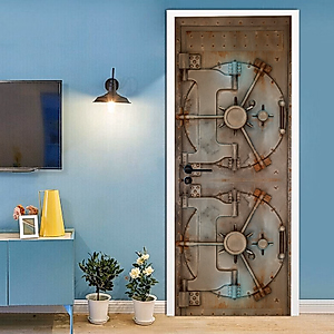A.Monamour 3D Door Stickers for Interior Doors Rusty Bank Vault Door Vinyl Waterproof Self Adhesive Door Mural Decals for Bedroom Office Bathroom 85 x 200 cm