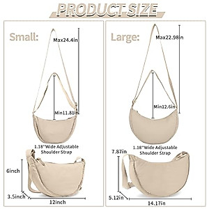 Nylon Crescent Crossbody Bag for Women Purses Trendy Men,Small Travel Sling Bag Hobo,Lightweight Fanny Pack with Zipper Adjustable Strap,Round Soft Shoulder Pouch Bag for Everyday Use Sport(Beige)