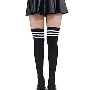 OMGREI Women Ladies Stripe Cotton Casual Long Socks Over Knee Socks Thigh Knee High Stockings Black White (black white)
