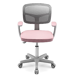 GLACER Kids Desk Chair with Arms, 330 LBS Adjustable Mesh Study Chair with Wheels for Girls Boys, Swivel Computer Task Chair with Lumbar Support, Teen Office Chair for Home, School, Bedroom (Pink)