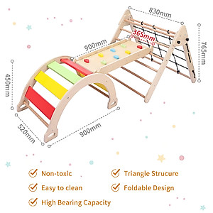 Toddler Indoor Gym Playset, 3-in-1 Wooden Climbing Toys, Triangle Folding Climbing for Climbing & Sliding for Boys and Girls,18M+