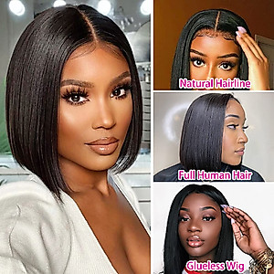 Foreverlove 12 Inch Bob Wig Human Hair Ready to Wear Glueless 4x4 Lace Closure Wigs Human Hair Pre Cut 180% Density Unprocessed Brazilian Virgin Human Hair