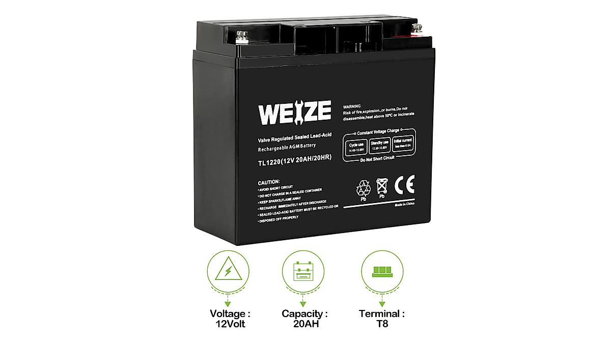 WEIZE 12V 20AH Battery - Reliable Power for Various Uses