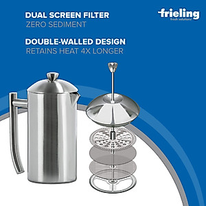 Frieling Double-Walled Stainless-Steel French Press Coffee Maker, Brushed, 23 Ounces