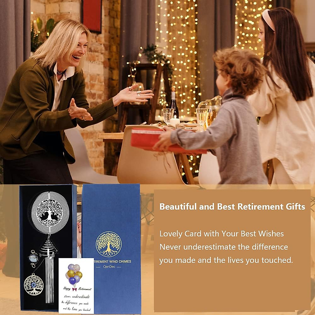 Retirement Gifts for Women Men,Retirement Wind Chime with Tree of Life Wind Spinner - Happy Retirement Gifts for Teacher,Nurse,Retired Boss,Coworker