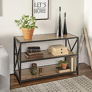 Beyideal 3 Tier Open Shelf Industrial Wood Metal Bookcase Home Office Storage, 40 Inch, Barnwood