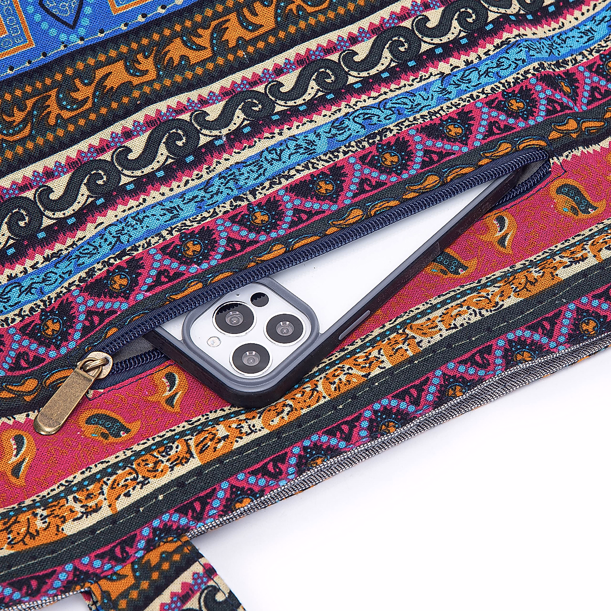 Women Hippie Tote Hand Bag Large Capacity Bohemian Bag Portable Tourist Shoulder Bags (Rose red)