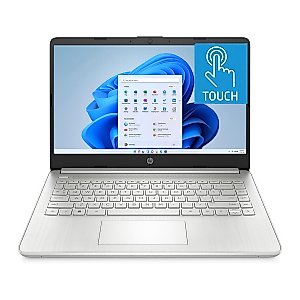 HP 14" HD Touchscreen Laptop, Windows 11, Intel Celeron Dual-Core Processor Up to 2.60GHz, 4GB RAM, 64GB SSD, Webcam, Dale Sliver (Renewed)