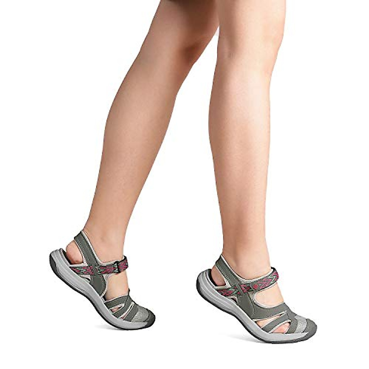 DREAM PAIRS Womens Hiking Sandals Sport Athletic Sandal, Grey/Coral-9 (181103L)