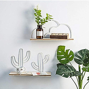 PIBM Stylish Simplicity Shelf Wall Mounted Floating Rack Bracket for Book Solid Wood Multifunction Iron Art,2 Colours,3 Sizes, White , 29x40x11cm