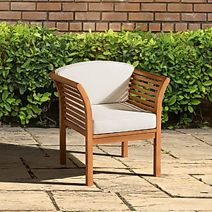 Stamford Eucalyptus Wood Outdoor Chair with Cushions, Durable Weather-Resistant Armrests & Plush Cushions for Garden, Patio & Porch 29 in. W x 24 in. D x 31 in. H