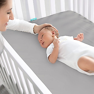 Crib Sheets Waterproof 2 Pack, Crib Mattress Protector, Baby Fitted Crib Sheet Neutral, Ultra Soft & Breathable Toddler Bed Sheets for Boys and Girls, Grey